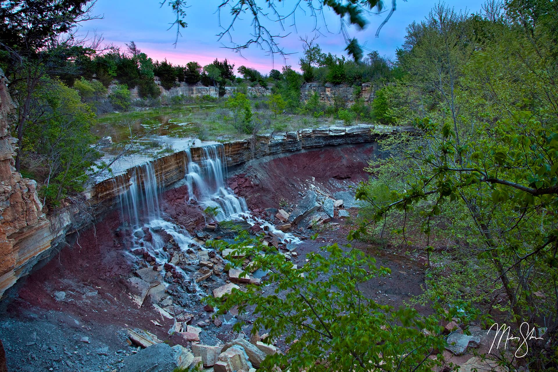 Cowley Lake Waterfall Sunset | Cowley State Fishing Lake, Kansas ...