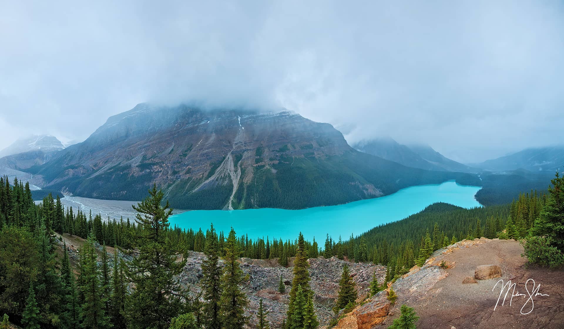 Peyto Lake in the Fog Panorama | Peyto Lake, Icefields Parkway, Banff ...